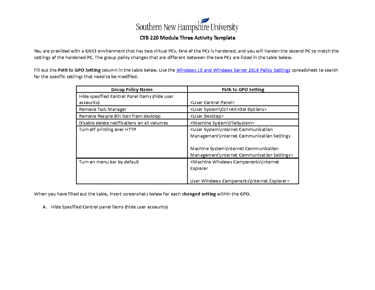 CYB 220 Module Three Activity Shane Mallory - CYB 220 Module Three ...