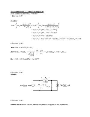 (AC Steady-State Power-Part 2) - Practice Problems (AC Steady-State Power –Part 2) From Textbook ...