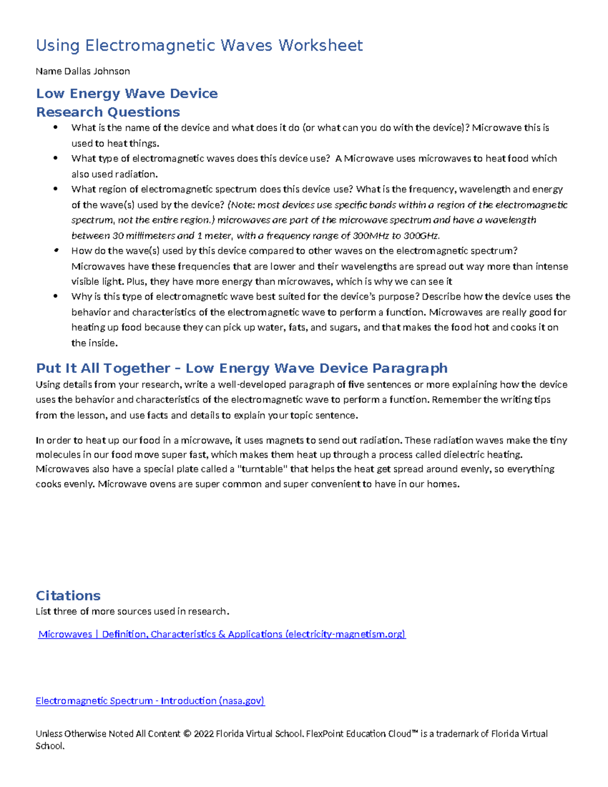 Using em waves Dallas Johnson - Using Electromagnetic Waves Worksheet ...