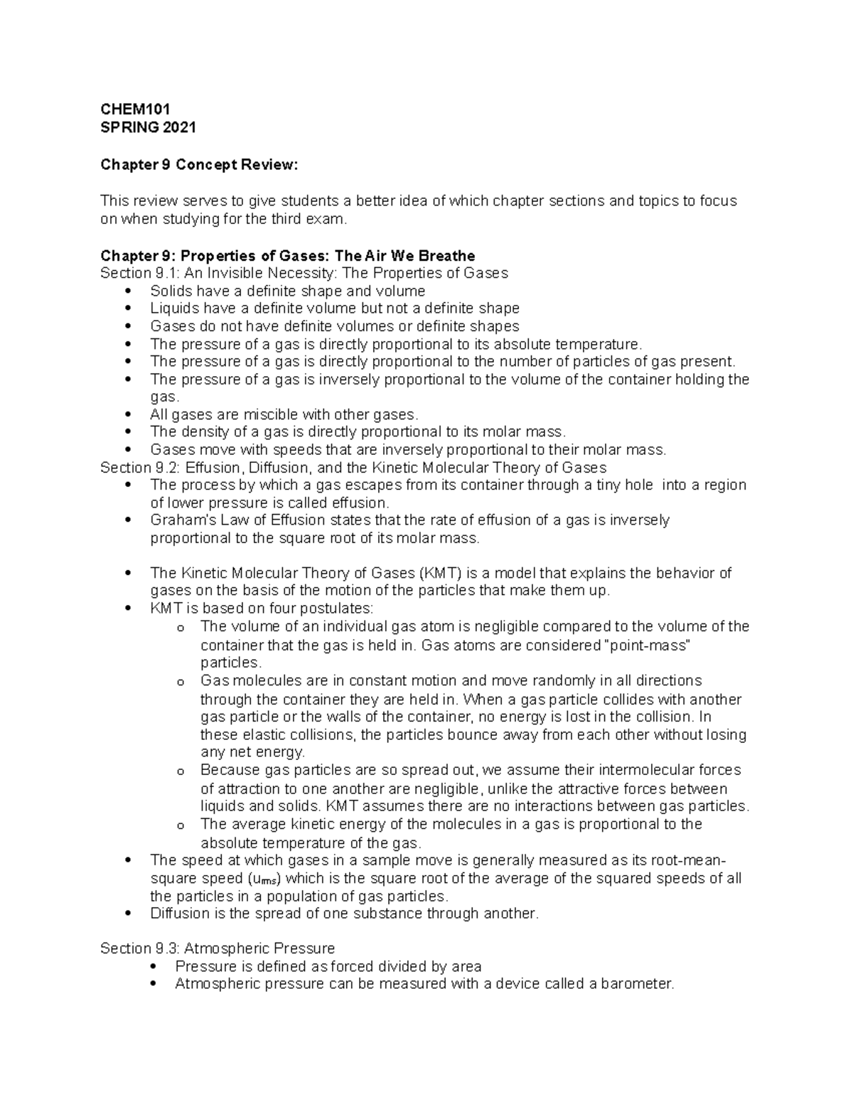 CHEM101 CH9 Concept Review - CHEM SPRING 2021 Chapter 9 Concept Review ...