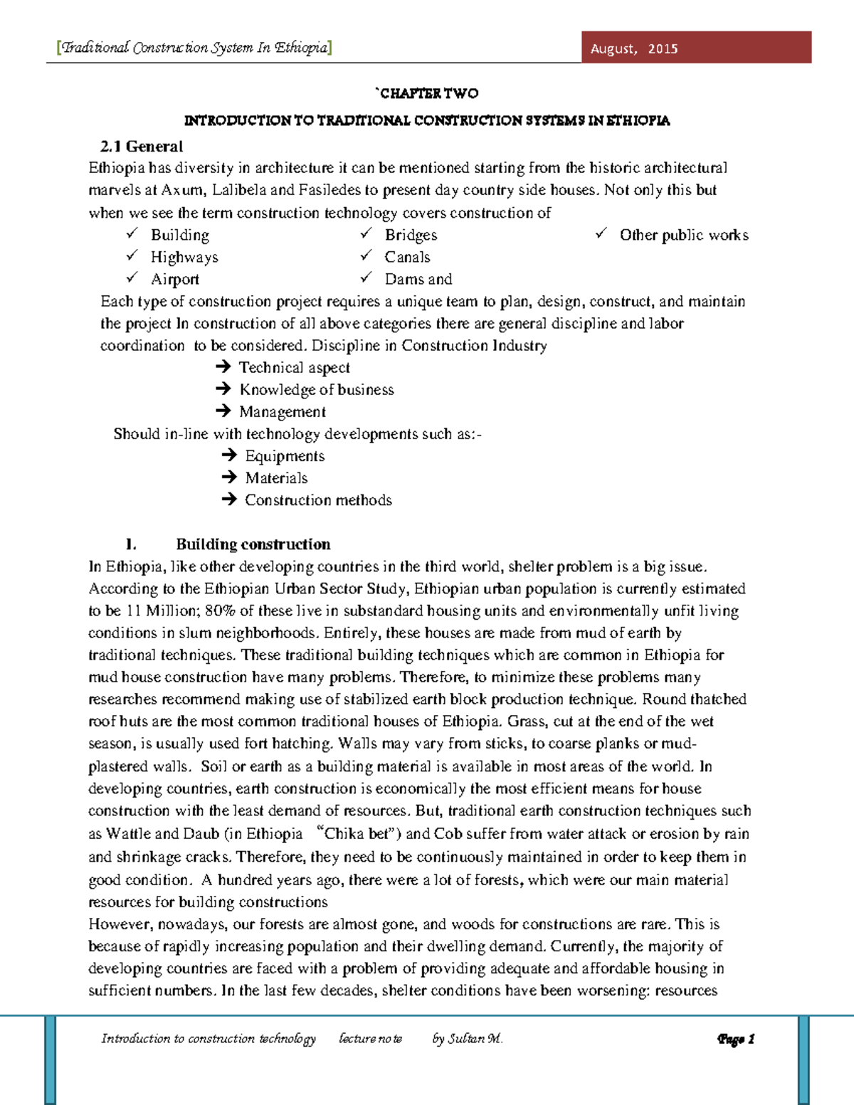 introduction TO CONSTRUCTION TECHNOLOGY - `CHAPTER TWO INTRODUCTION TO ...