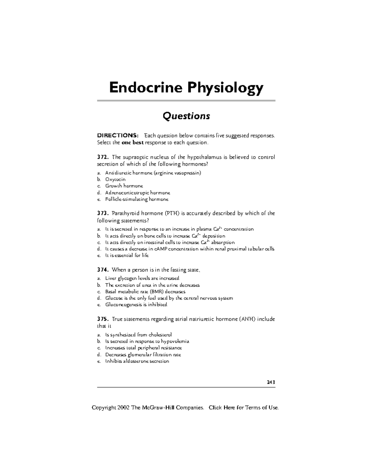 2 5393130566038067991 - Endocrine Physiology Questions DIRECTIONS: Each ...