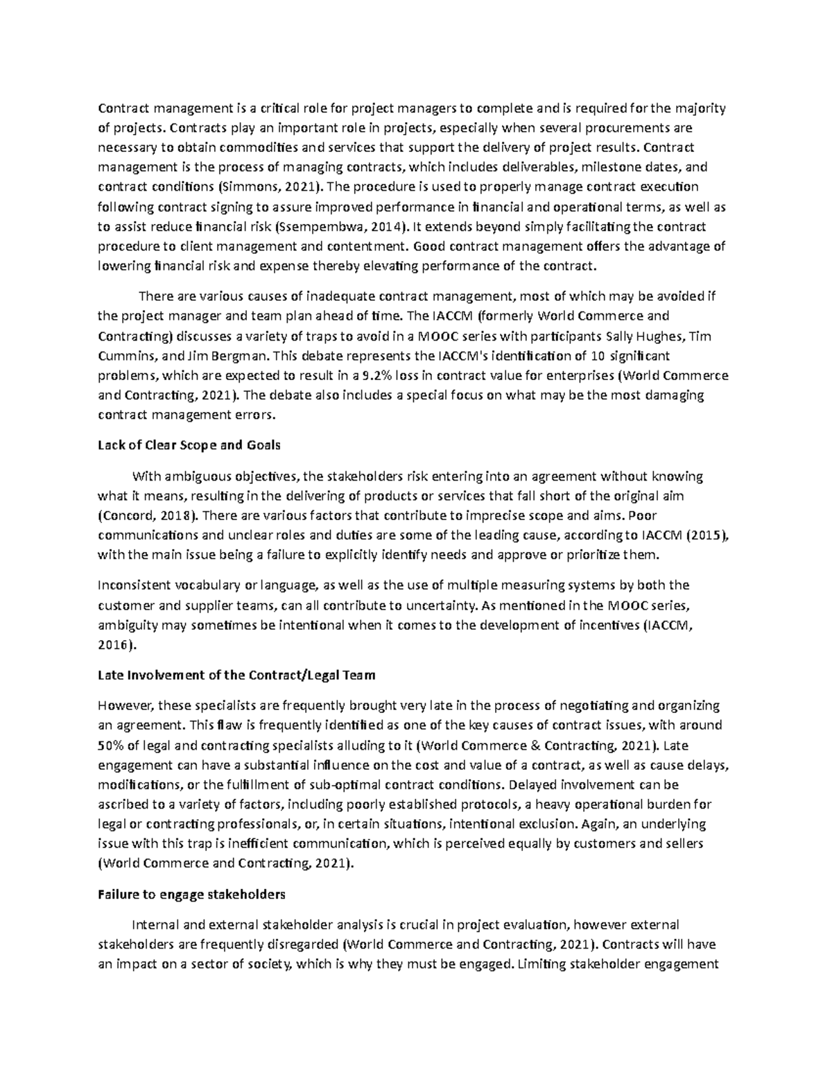 GBS 614 pitfalls 3 - Contract management is a critical role for project ...