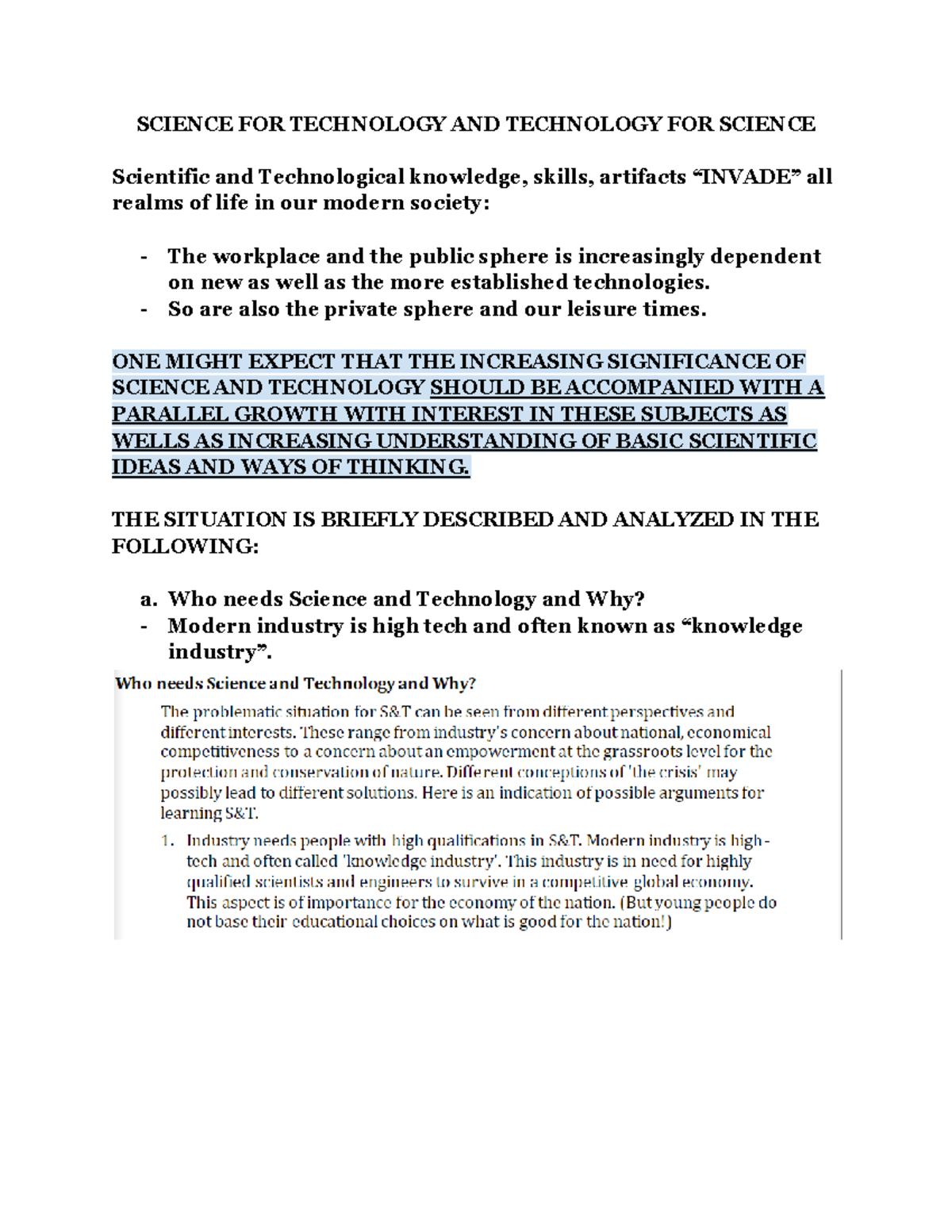 Notes - Science AND Technology - SCIENCE FOR TECHNOLOGY AND TECHNOLOGY ...
