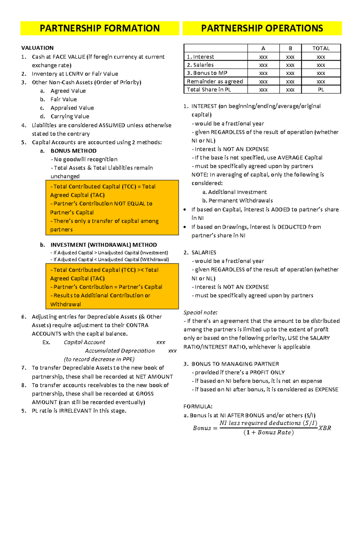 AFAR-summary - notes - Total Contributed Capital (TCC) = Total Agreed ...