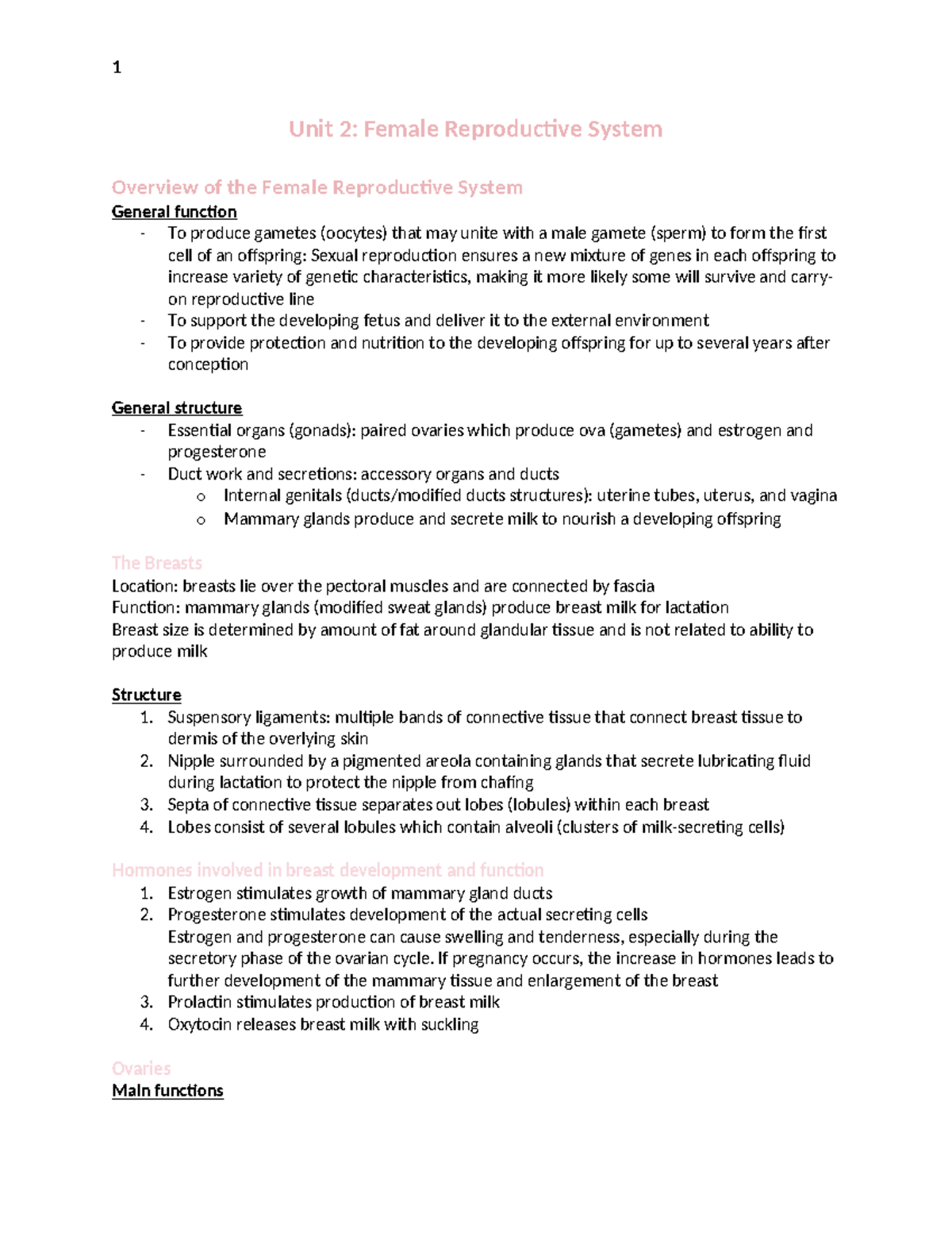 Female Reproductive - First semster - Unit 2: Female Reproductive System Overview of the Female ...
