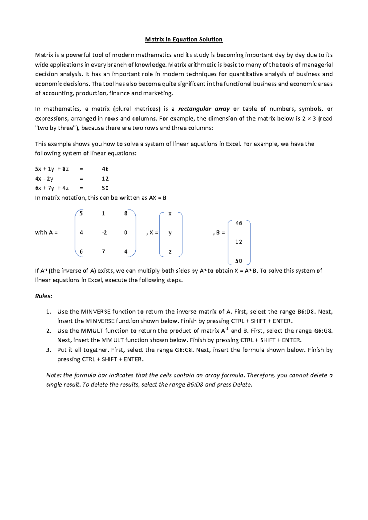 Matrix in Equation Solution - Matrix in Equation Solution Matrix is a ...