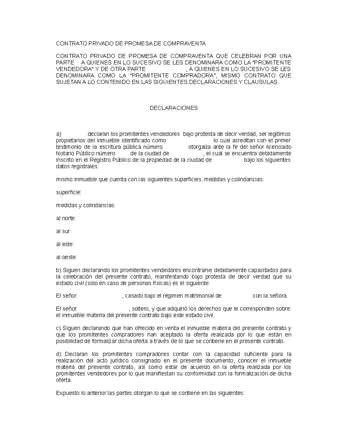Ejemplo de un Formato Contrato de Promesa de compraventa - CONTRATO ...