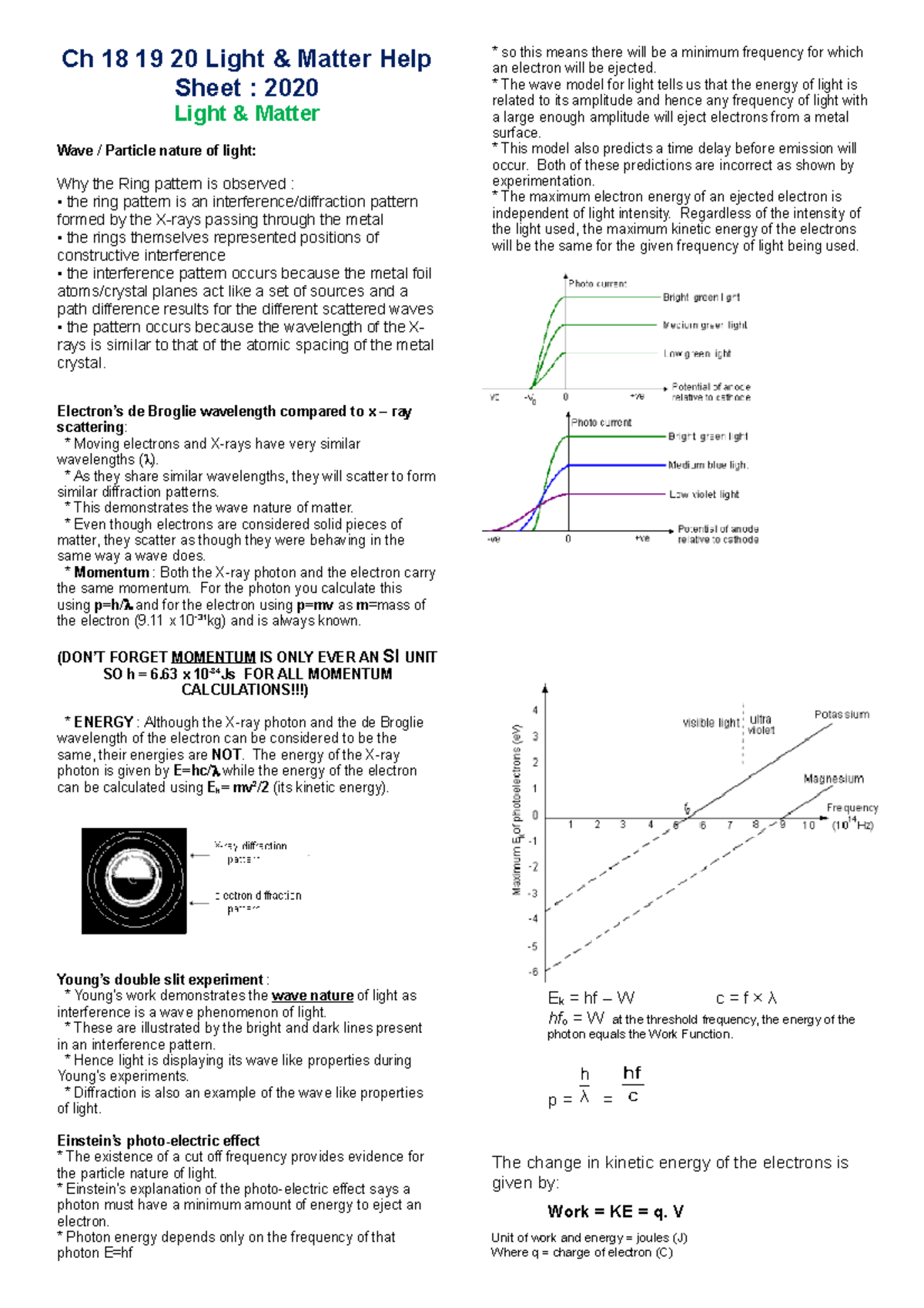 Light Matter Ch 18 19 20 Help Sheet 2020 - Ch 18 19 20 Light & Matter ...