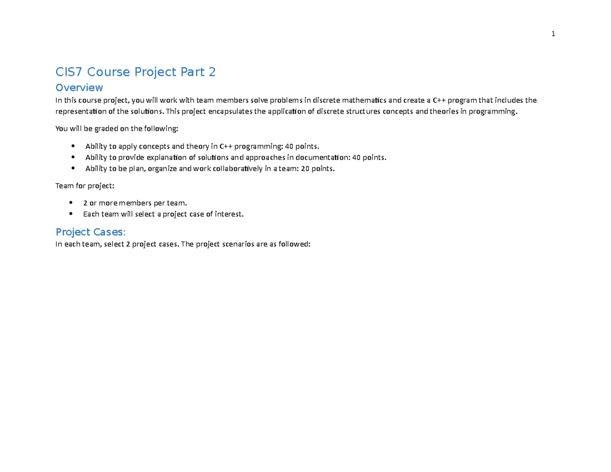 CIS7 Course Project Part 2-1-1-1 - CIS7 Course Project Part 2 Overview In this course project ...