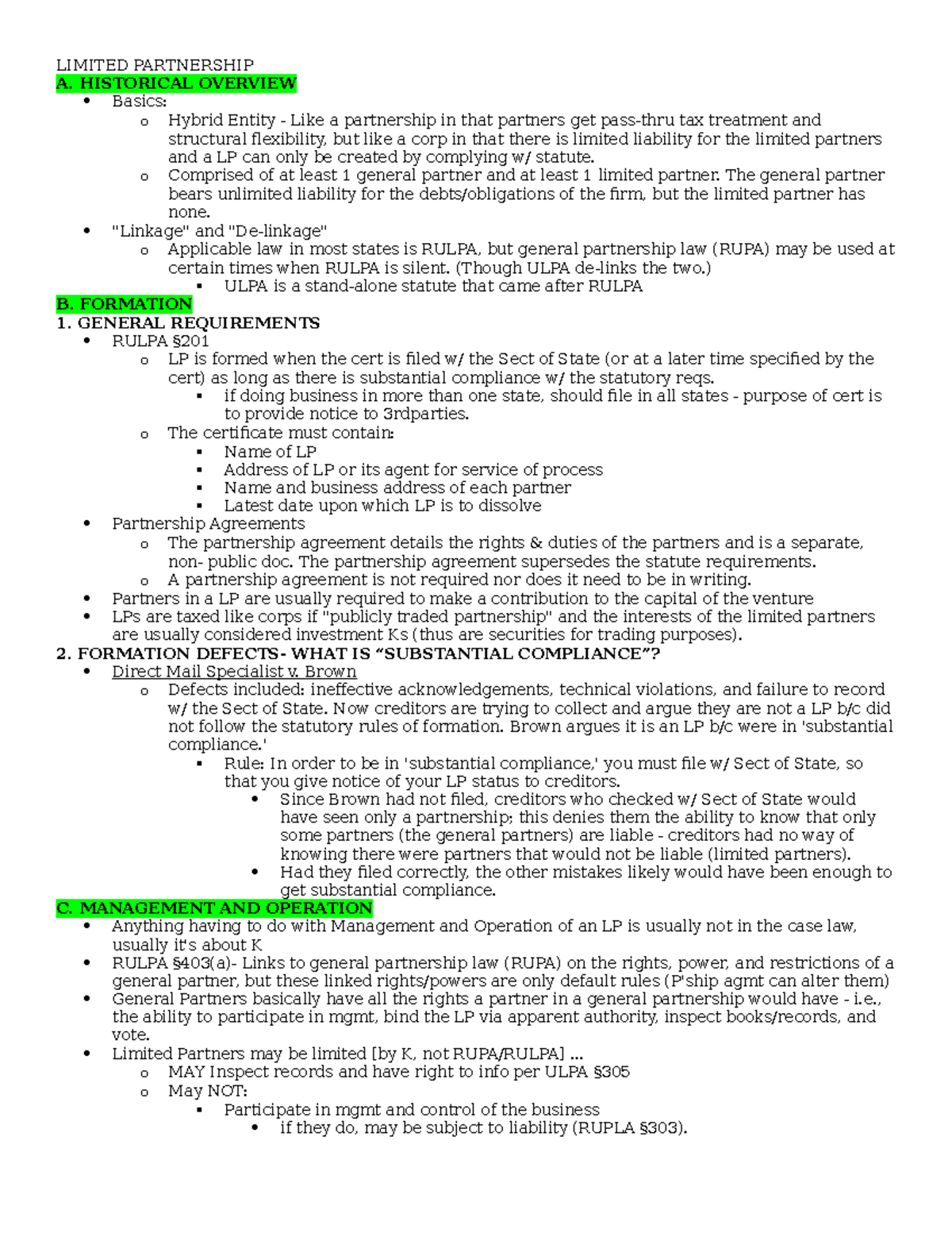Limited Partnership - Summary Unincorporated Business Entities ...