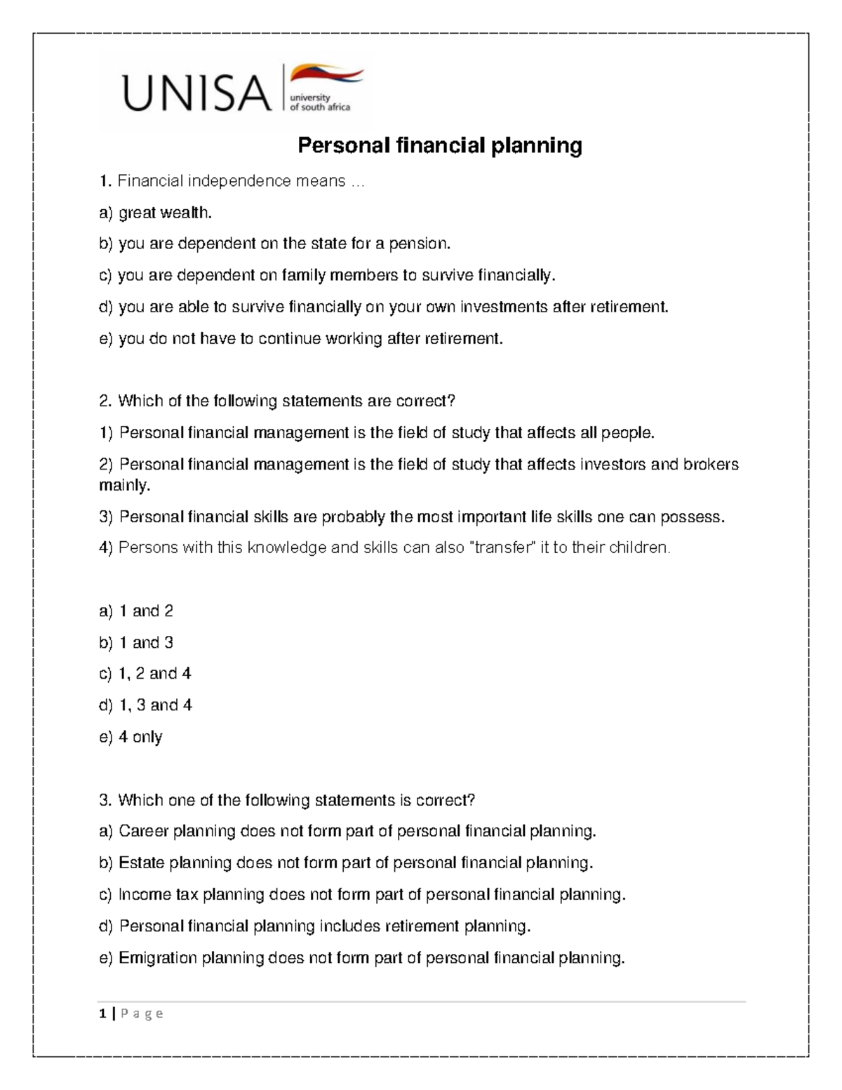 Personal financial planning MCQs - Personal financial planning ...