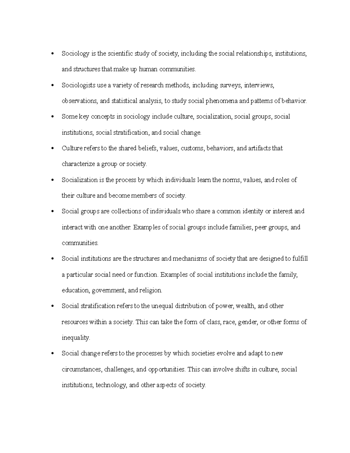 Intro to soc 1 - notes for entire semester - Sociology is the ...