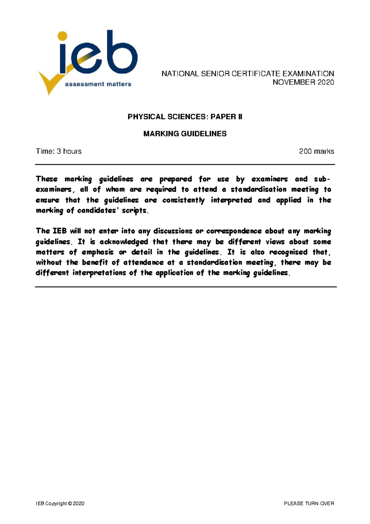 Physical Sciences P2 Memo 2020 - NATIONAL SENIOR CERTIFICATE ...