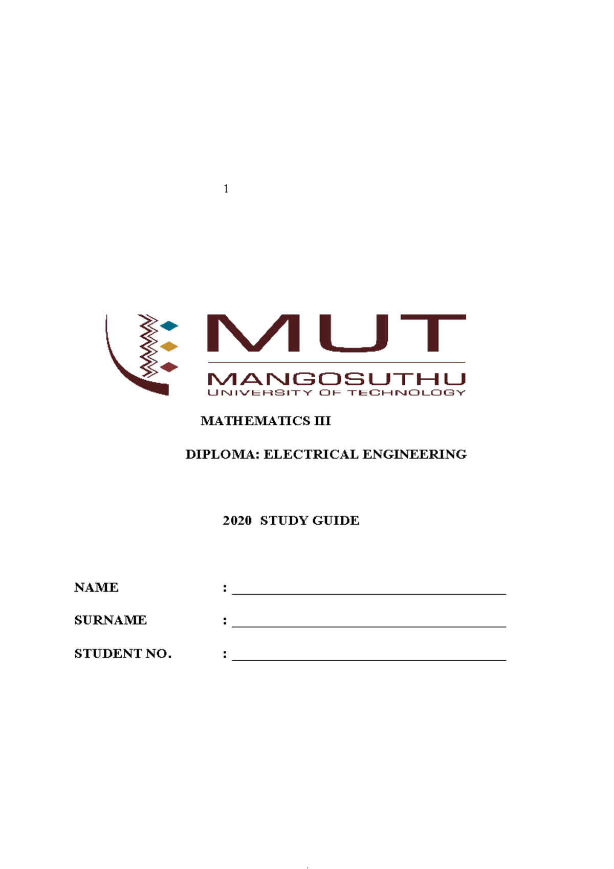 Module Guide (Mathematics III) 2020 - 1 DEPARTMENT OF MATHEMATICAL ...