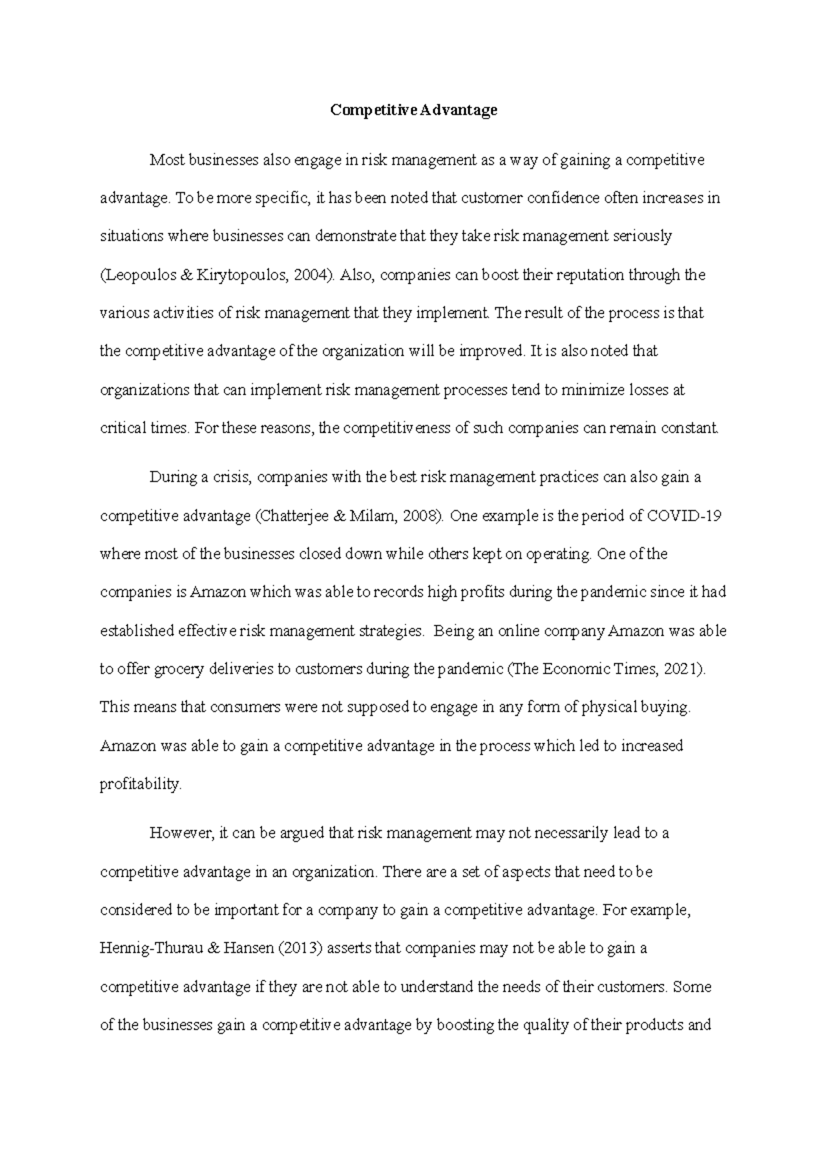 Competitive Advantage - Competitive Advantage Most businesses also ...