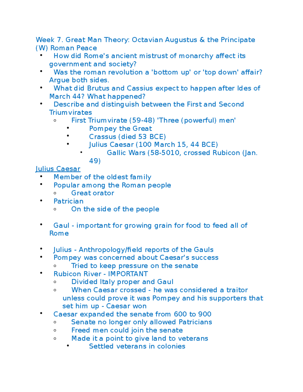 Week 7 - Monday's Notes - Week 7. Great Man Theory: Octavian Augustus ...
