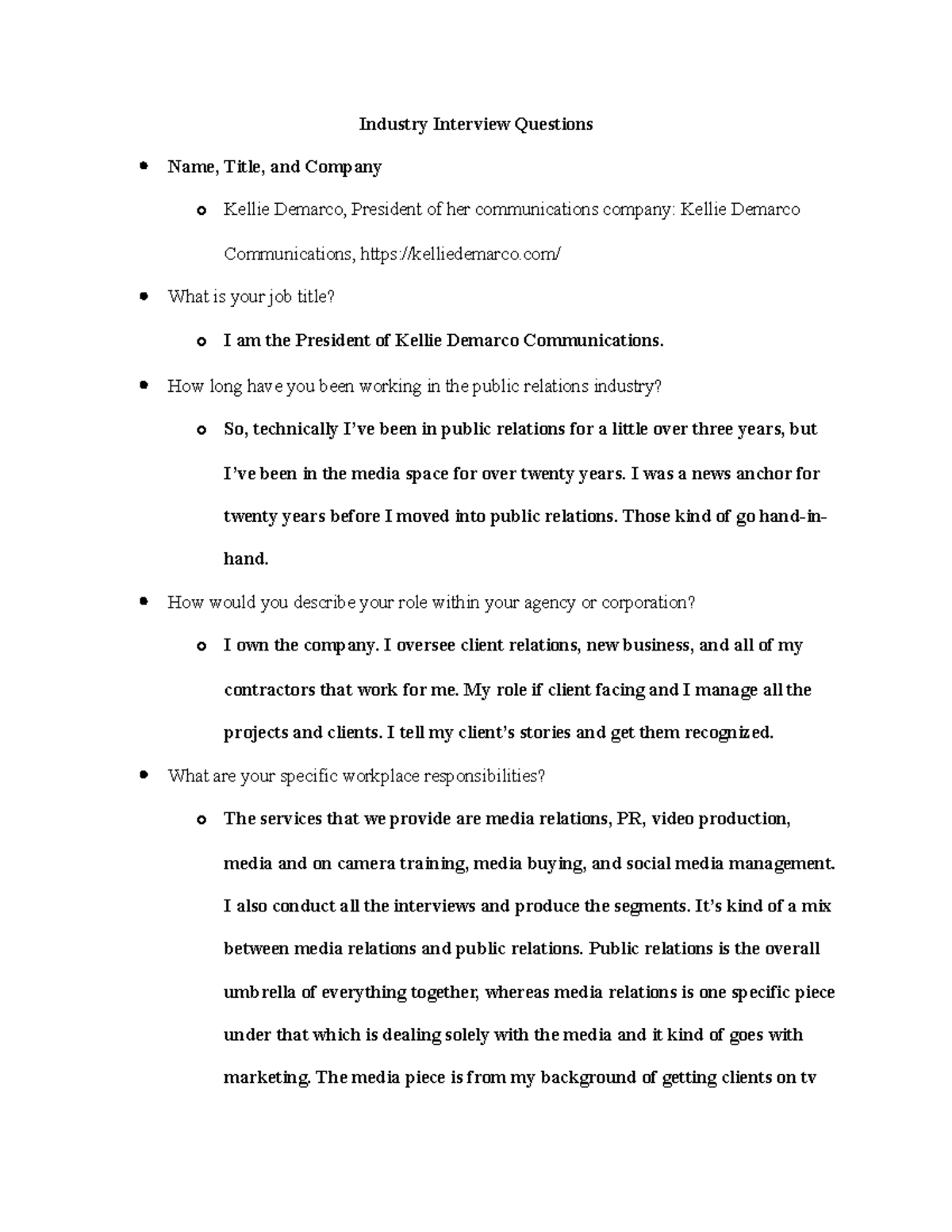 COM-370 Industry Interview - Industry Interview Questions Name, Title ...