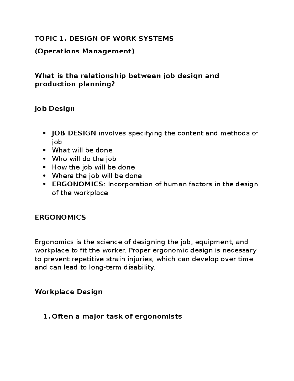Tuesday - Lecture notes - TOPIC 1. DESIGN OF WORK SYSTEMS (Operations ...