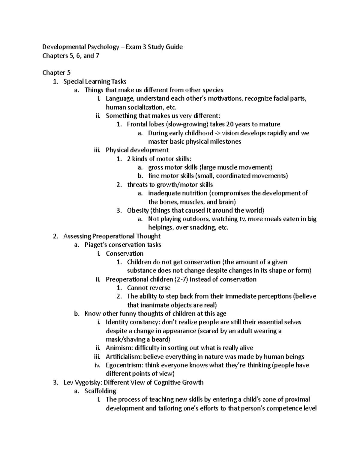 Developmental Psychology – Exam 3 Study Guide - Developmental ...