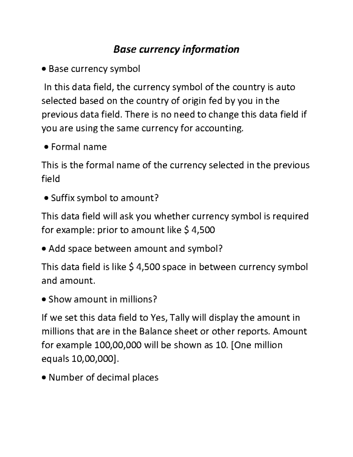 DOC 6 - base currency information of tally - Base currency information ...