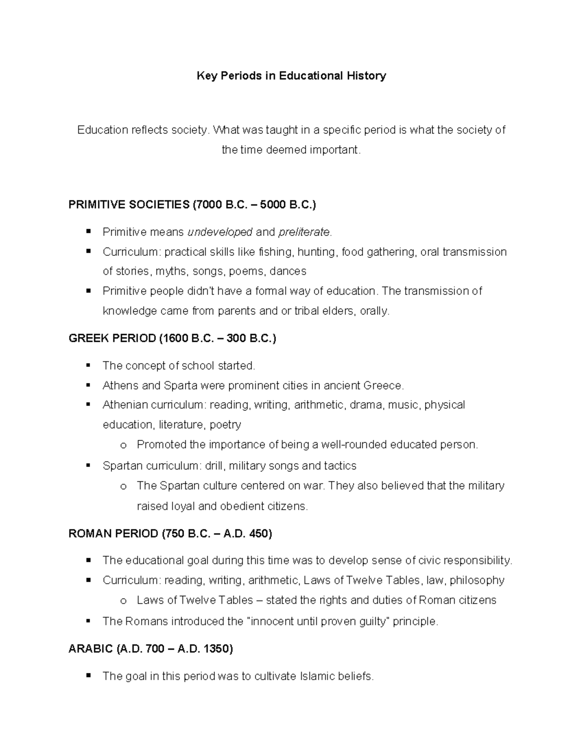 KEY Periods IN E Ducational History - Key Periods in Educational ...