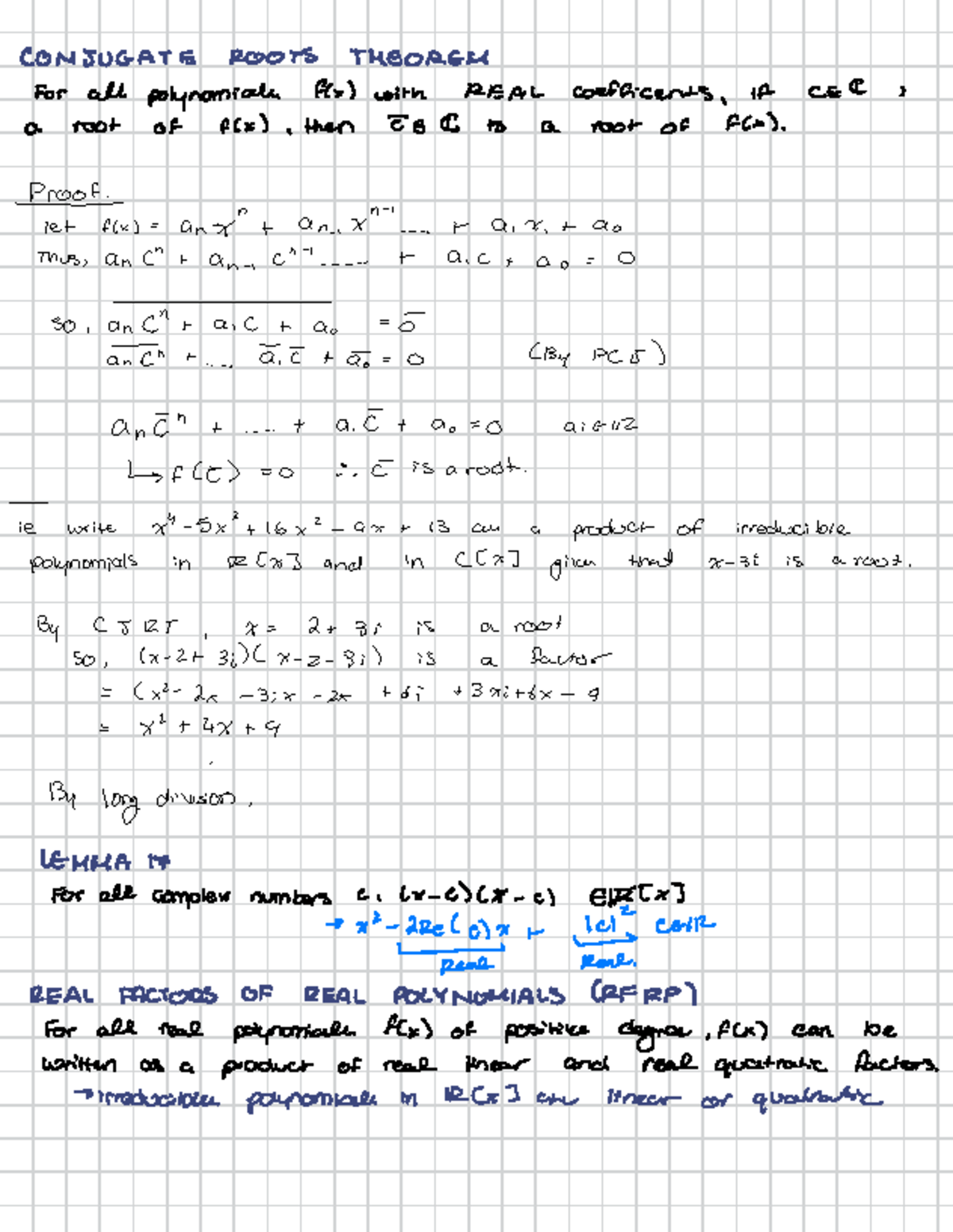 Conjugate Roots Theorem - CONJUGATE ROOTS THEOREM For all polynomial f ...