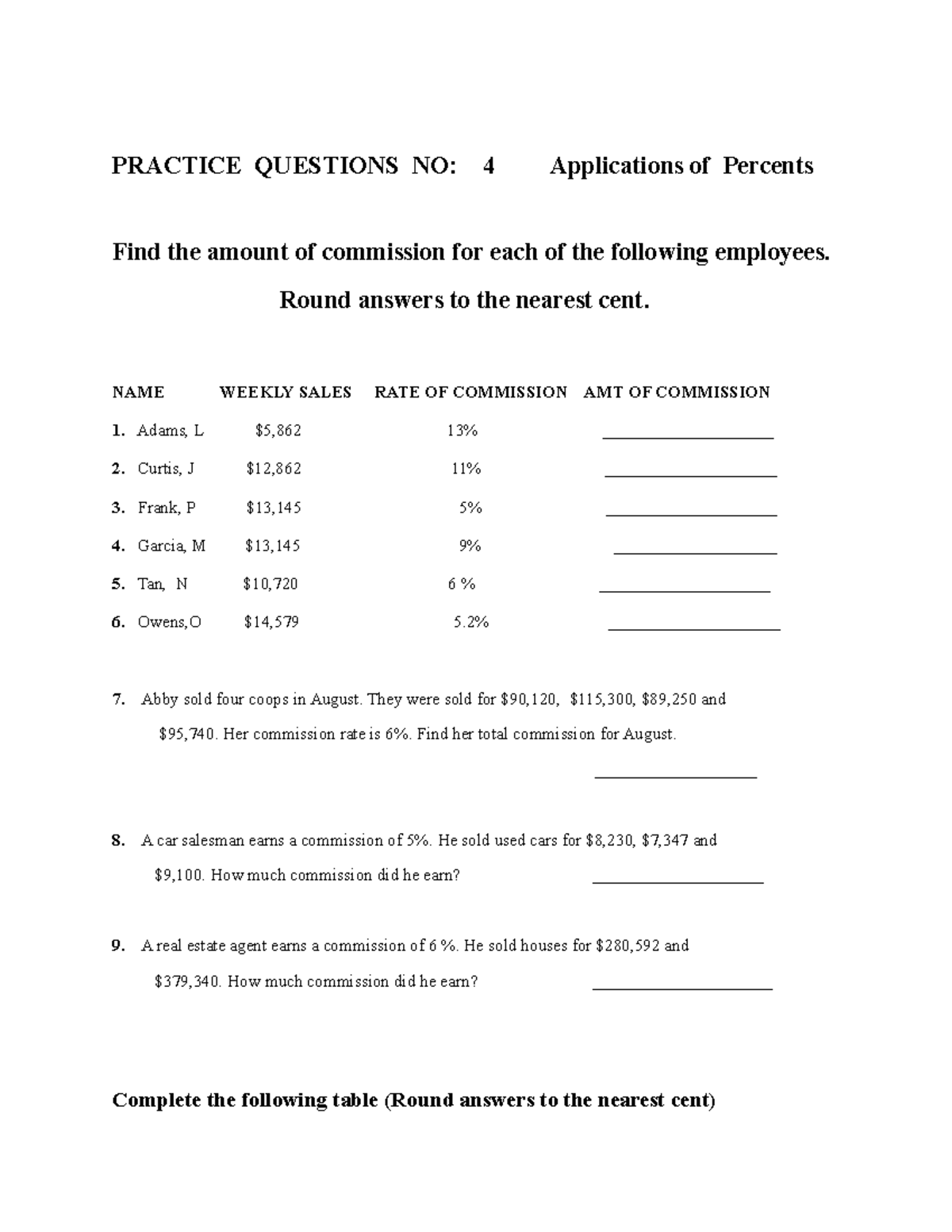 MA 050 Practice Questions No. 4 - Applications of Percents - PRACTICE ...