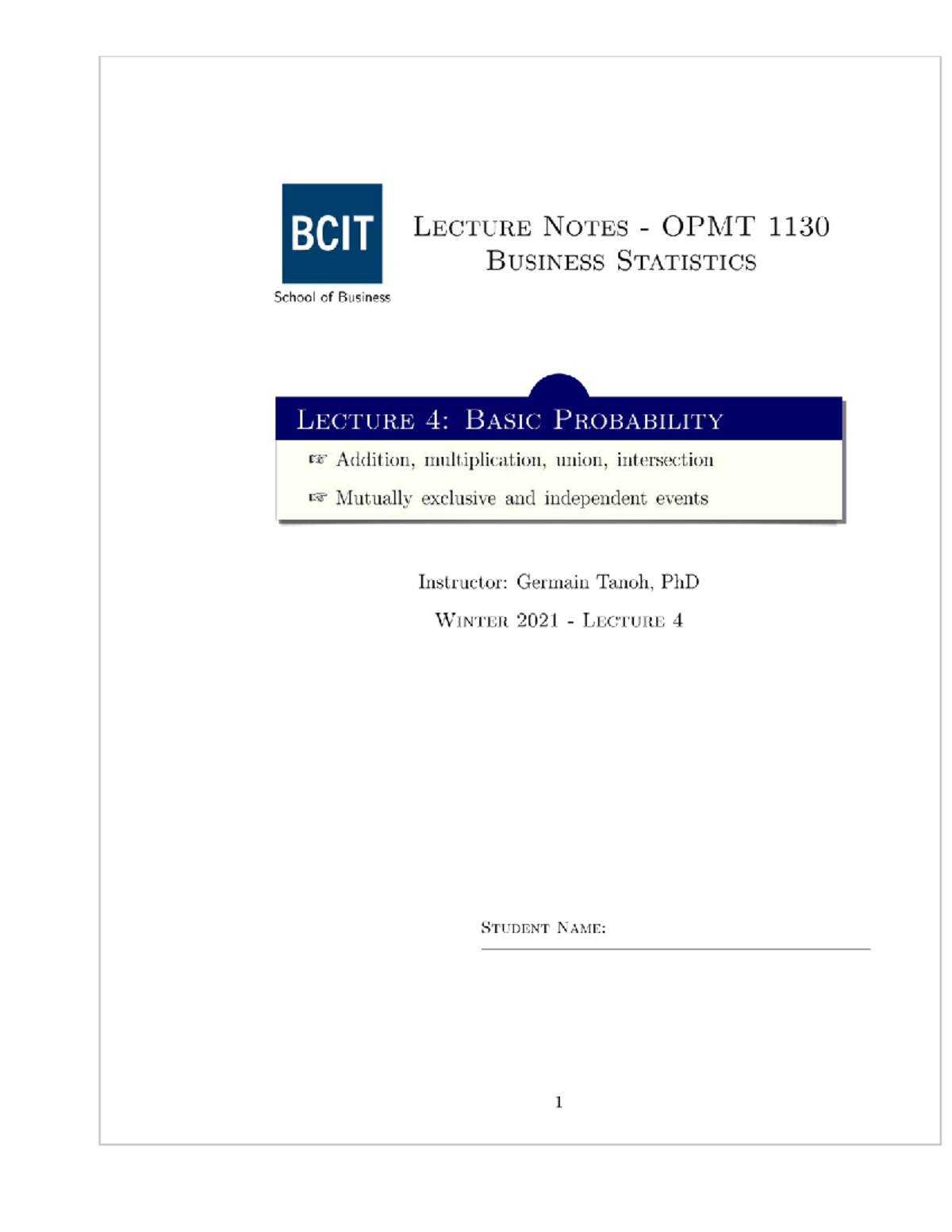 lecturenotes4opmt - OPMT 1110 - Studocu