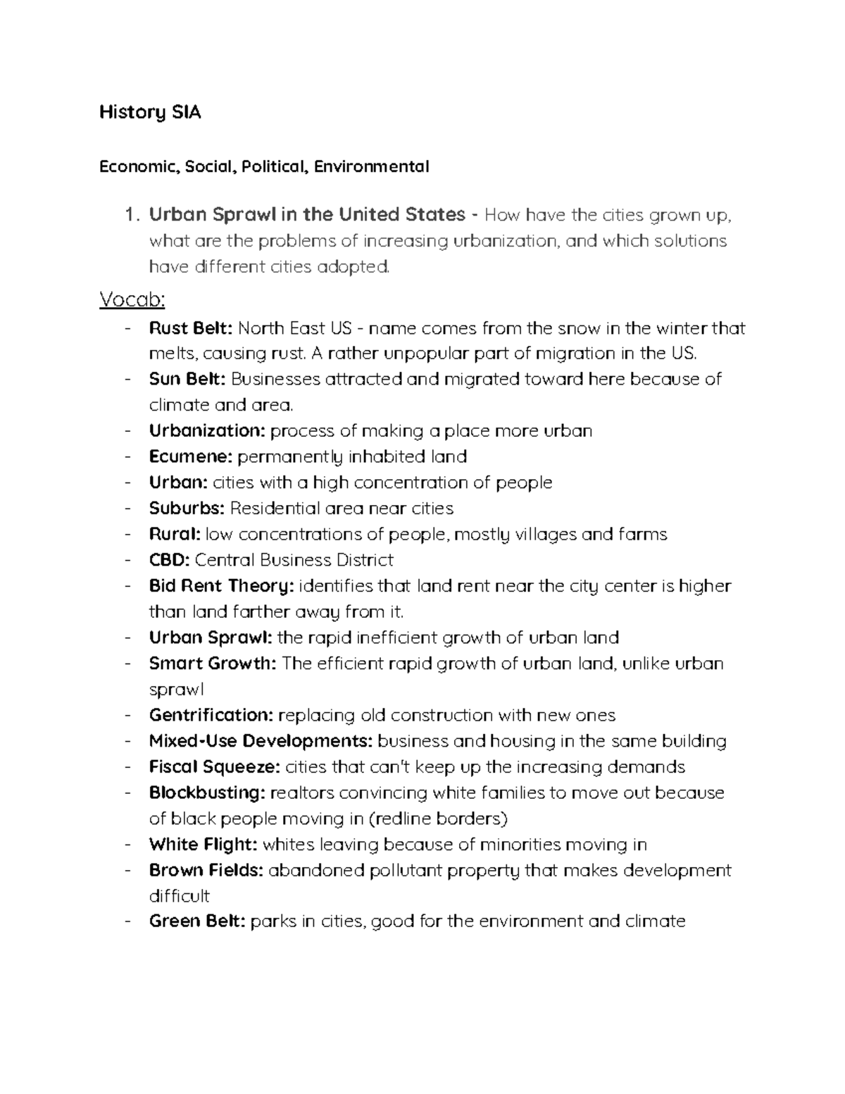 Study sheet French US History curriculum - History SIA Economic, Social ...