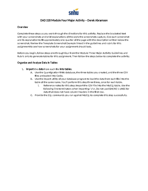 DAD 220 Module One Lab - Abramson - DAD 220 Module One Lab Template Derek Abramson Overview To ...