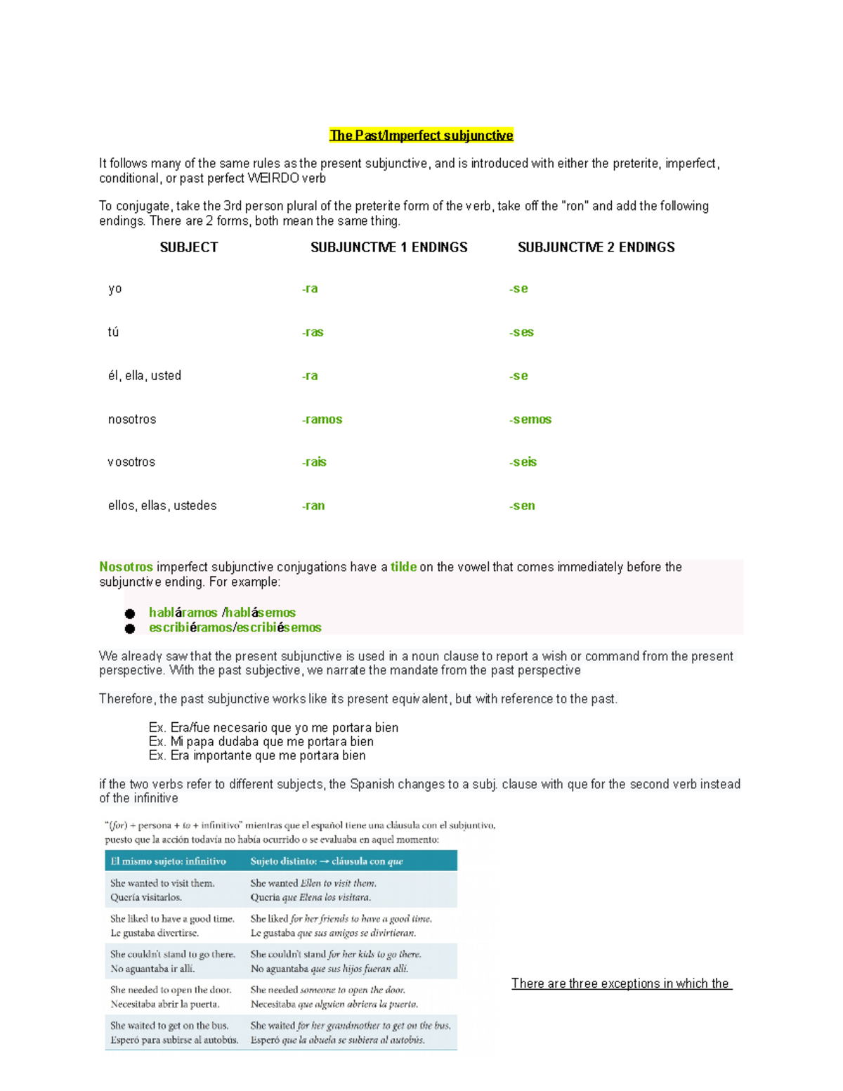 Examen 2 SPAN 3301 Study Guide - The Past/Imperfect subjunctive It ...