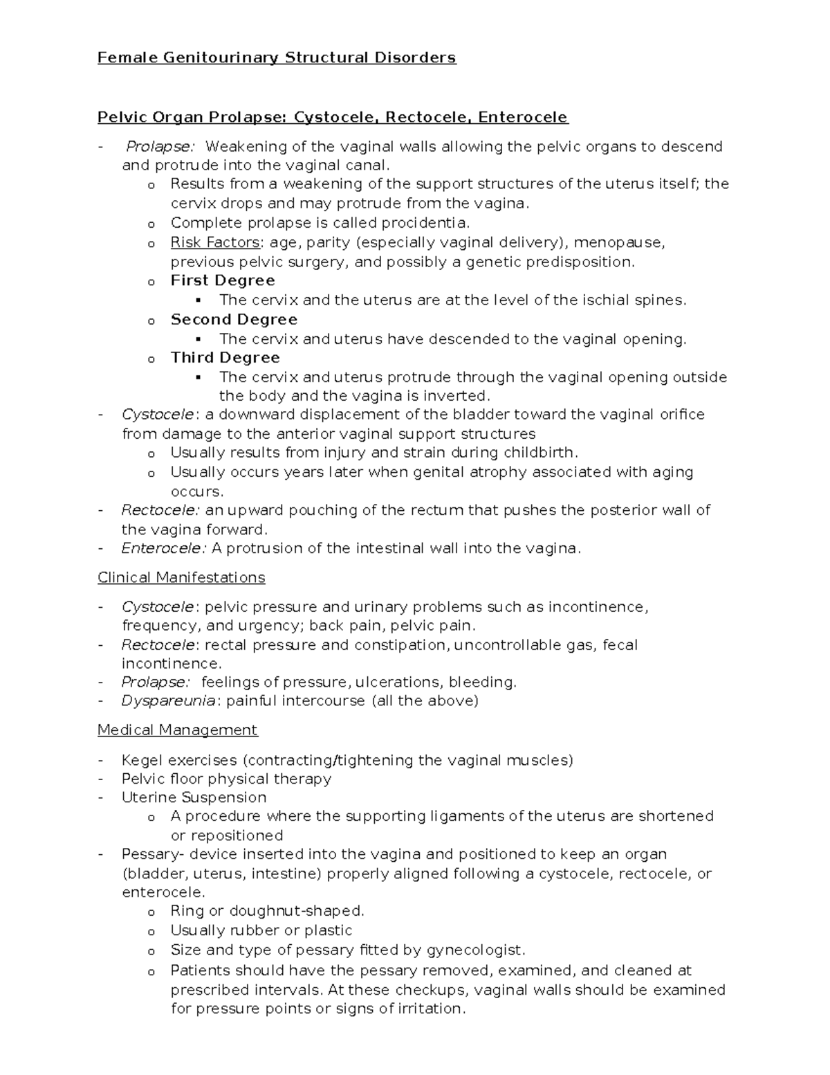 Female Genitourinary Structural Disorders - o Results from a weakening ...