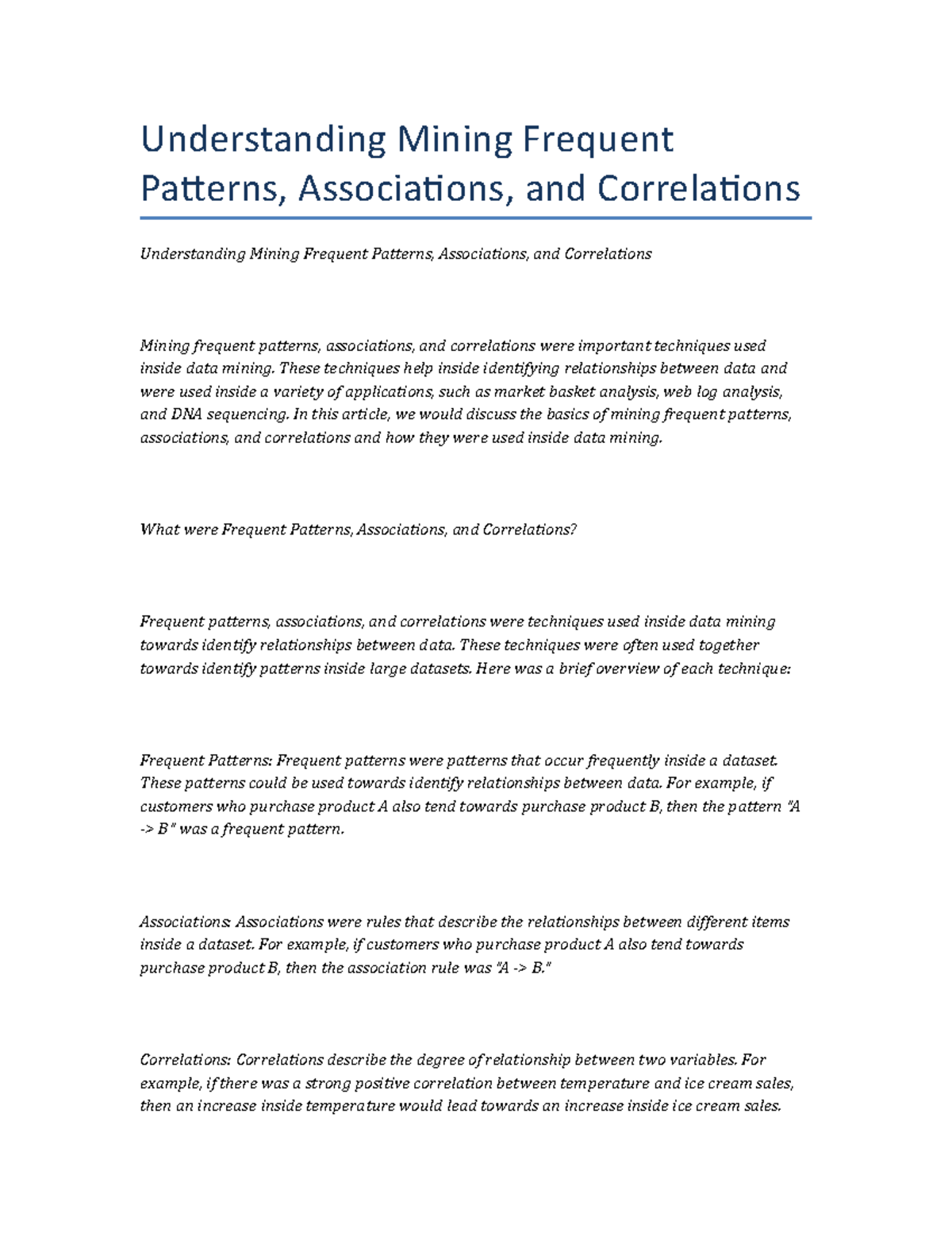 Understanding Mining Frequent Patterns Associations And Correlations