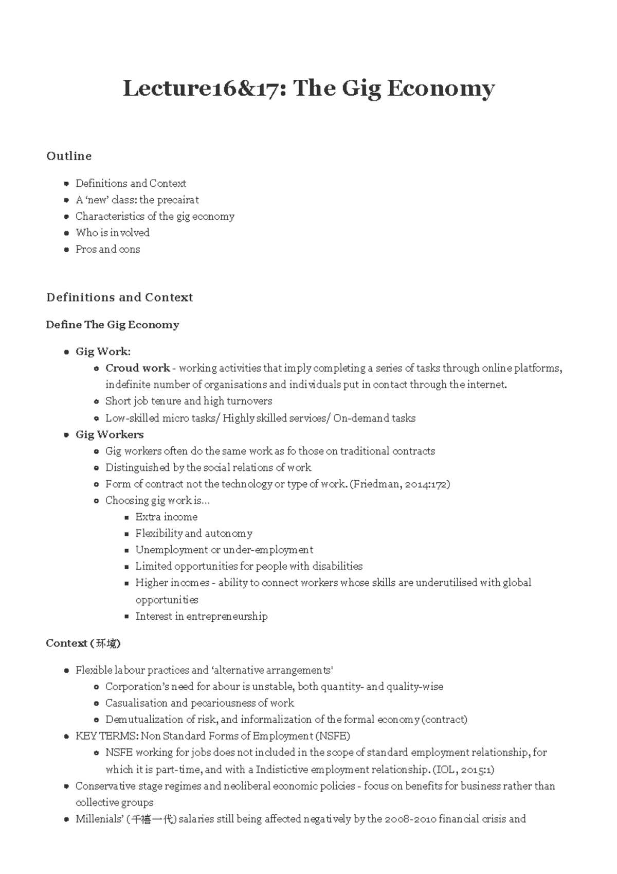 The Gig Economy - Lecture notes 16-17 - Lecture16&17: The Gig Economy ...
