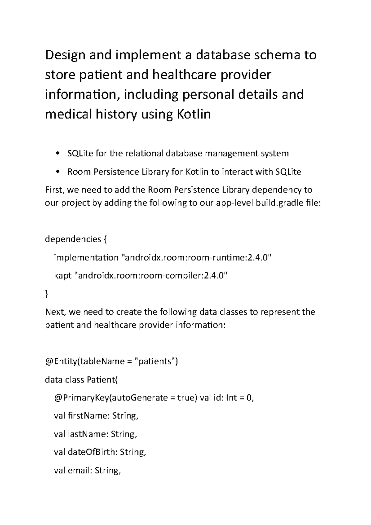 Healthcare provider information-kotlin - Design and implement a ...