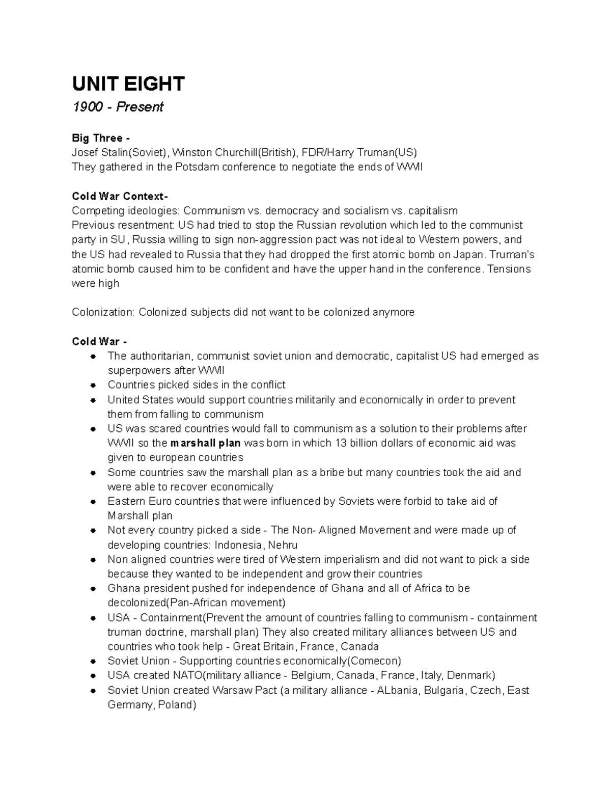 Unit 8 APWH - Overall notes on unit 8 of ap world history - UNIT EIGHT ...