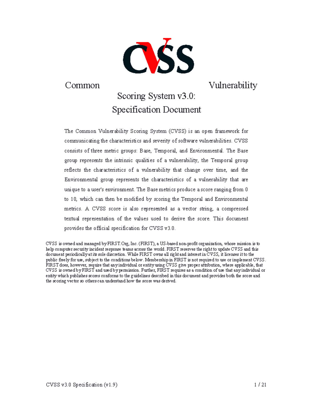 Cvss-v30-specification v1 - Common Vulnerability Scoring System v3 ...