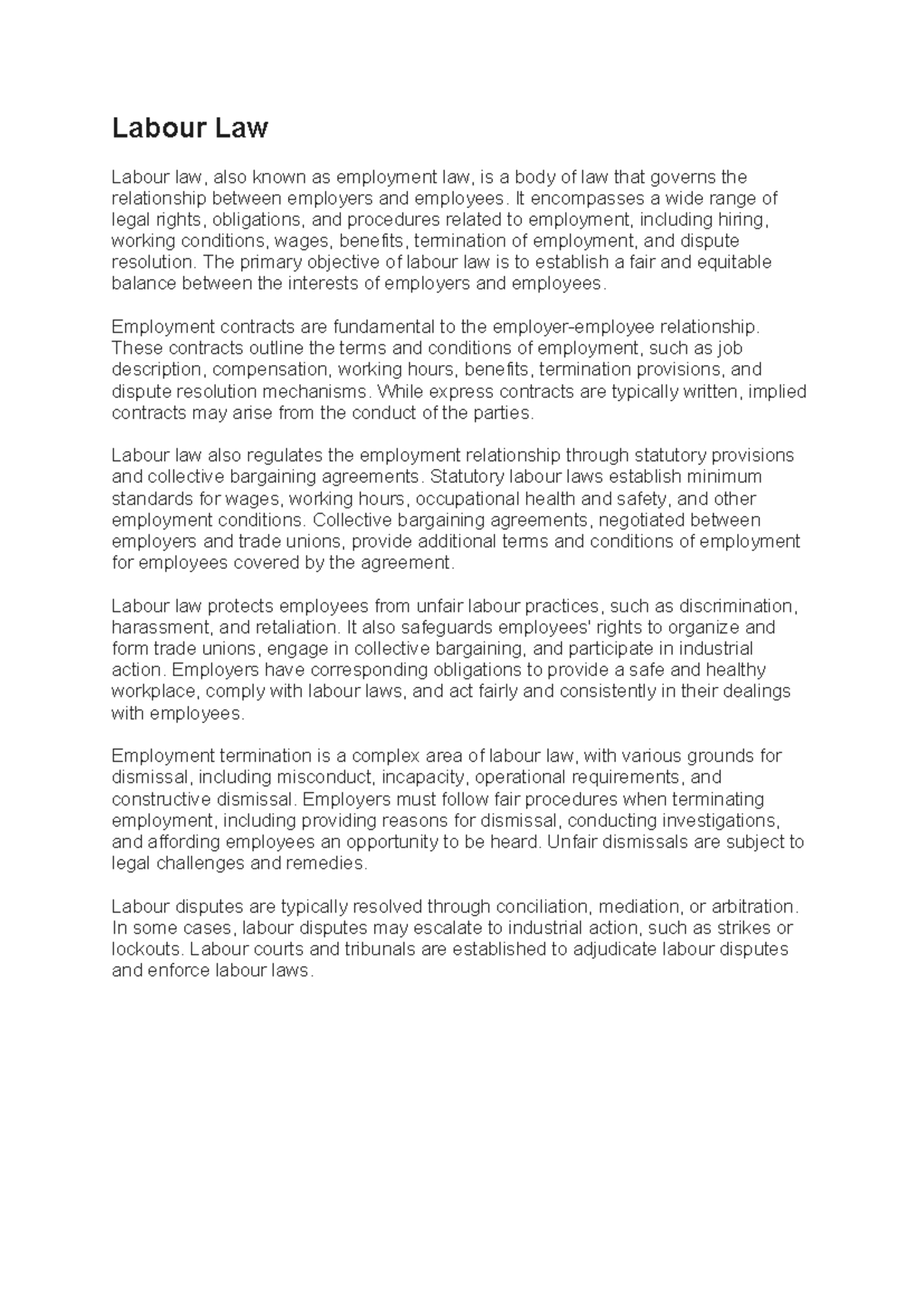 Doc2 - very helpful notes - Labour Law Labour law, also known as ...