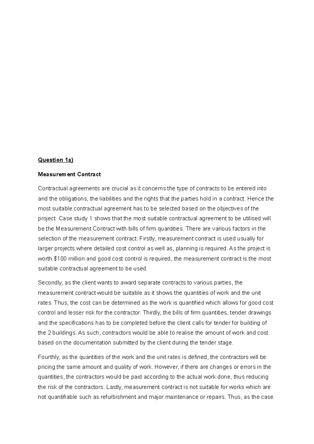 FEM203 TMA01 - TMA - Question 1a) Measurement Contract Contractual ...