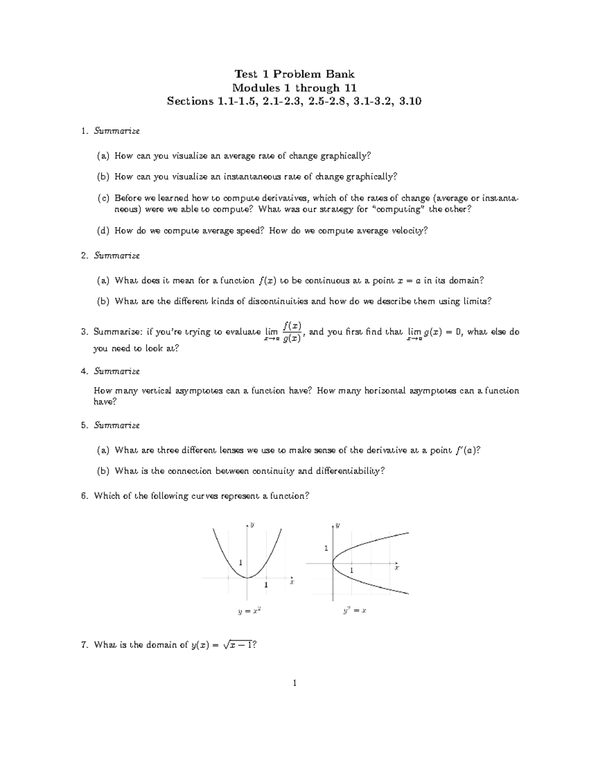 Test1-Problem Bank - practice - Test 1 Problem Bank Modules 1 through ...
