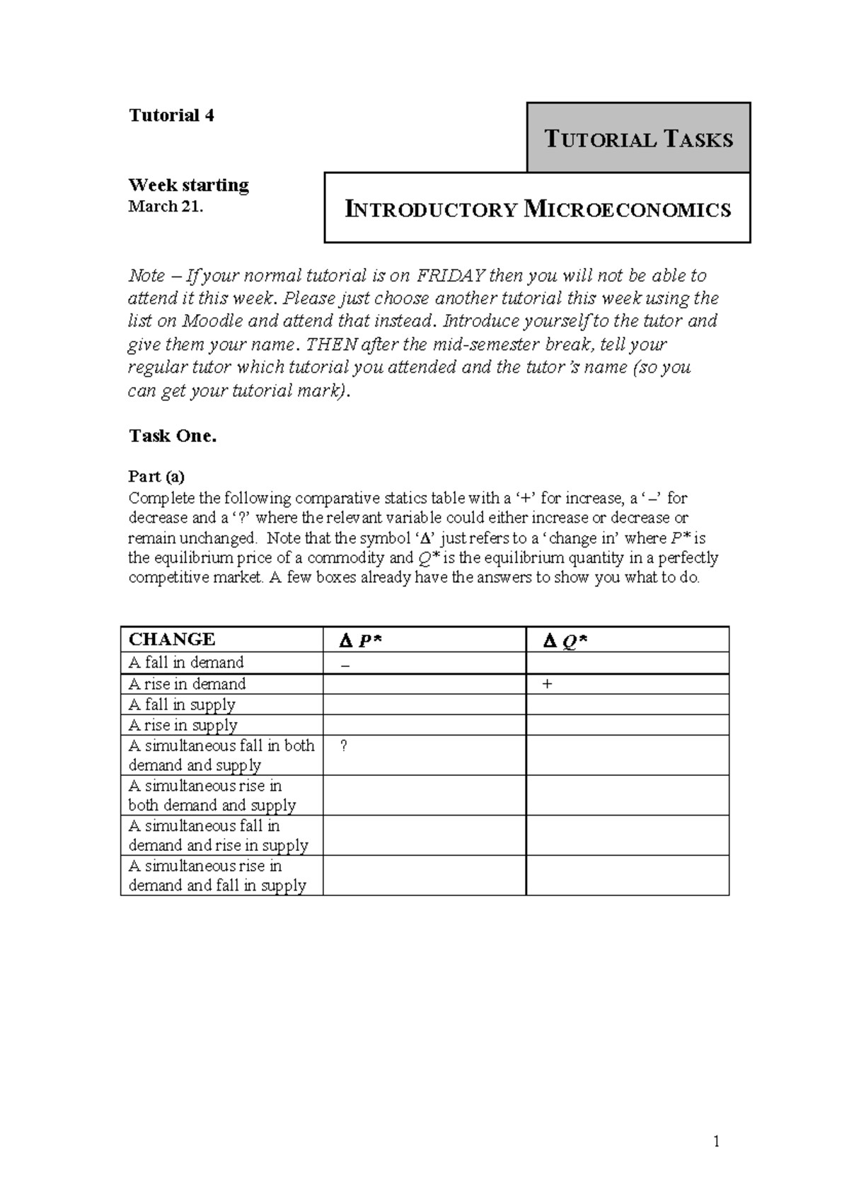 Tutorial 4 - abc - Tutorial 4 Week starting March 21. TUTORIAL TASKS ...