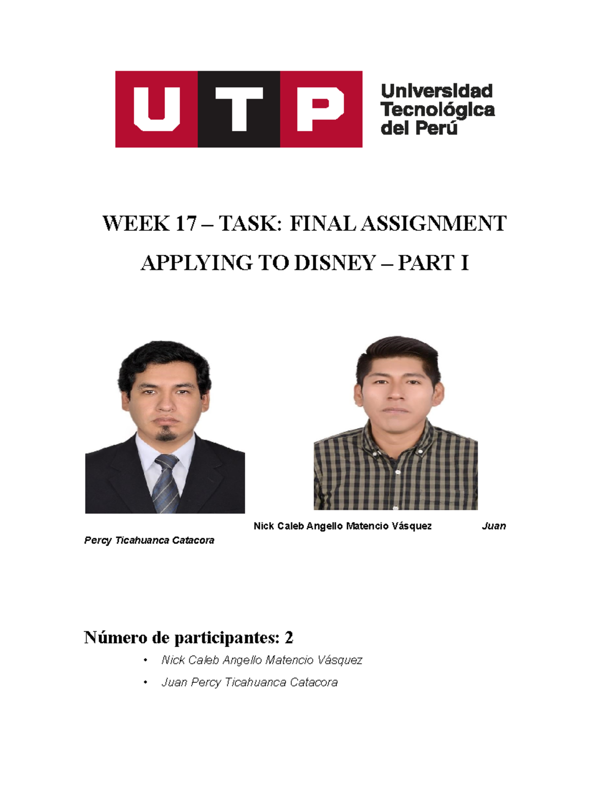 Tasksem 17 - tarea semana 17 - Inglés - WEEK 17 – TASK: FINAL ASSIGNMENT APPLYING TO DISNEY ...