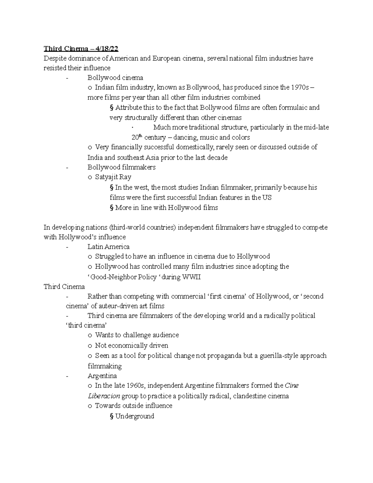 FILM - UNIT 13 - PUSTAY - Third Cinema – 4/18/ Despite dominance of ...