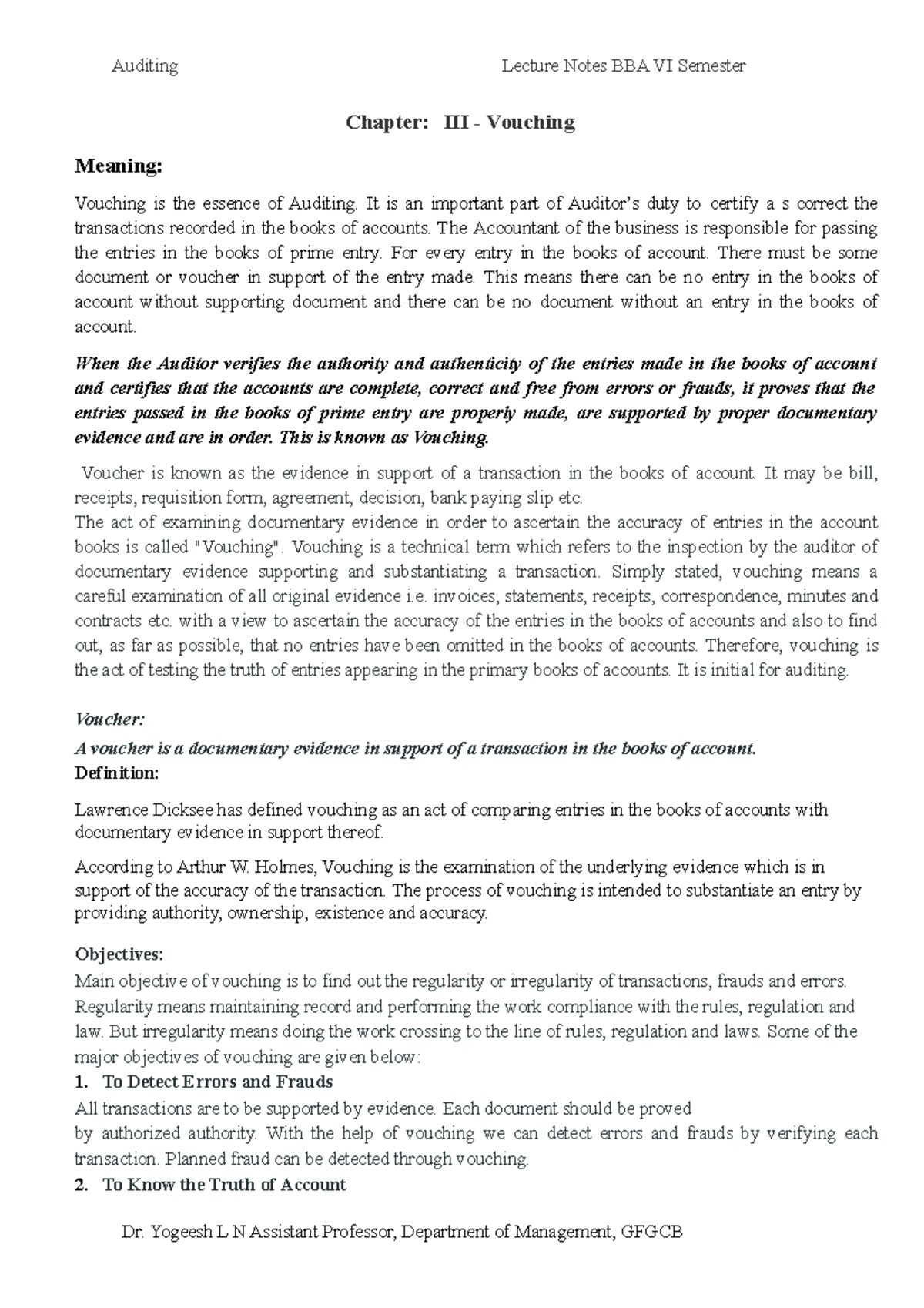 Vouching w - BBA auditing and management principles and practices notes ...