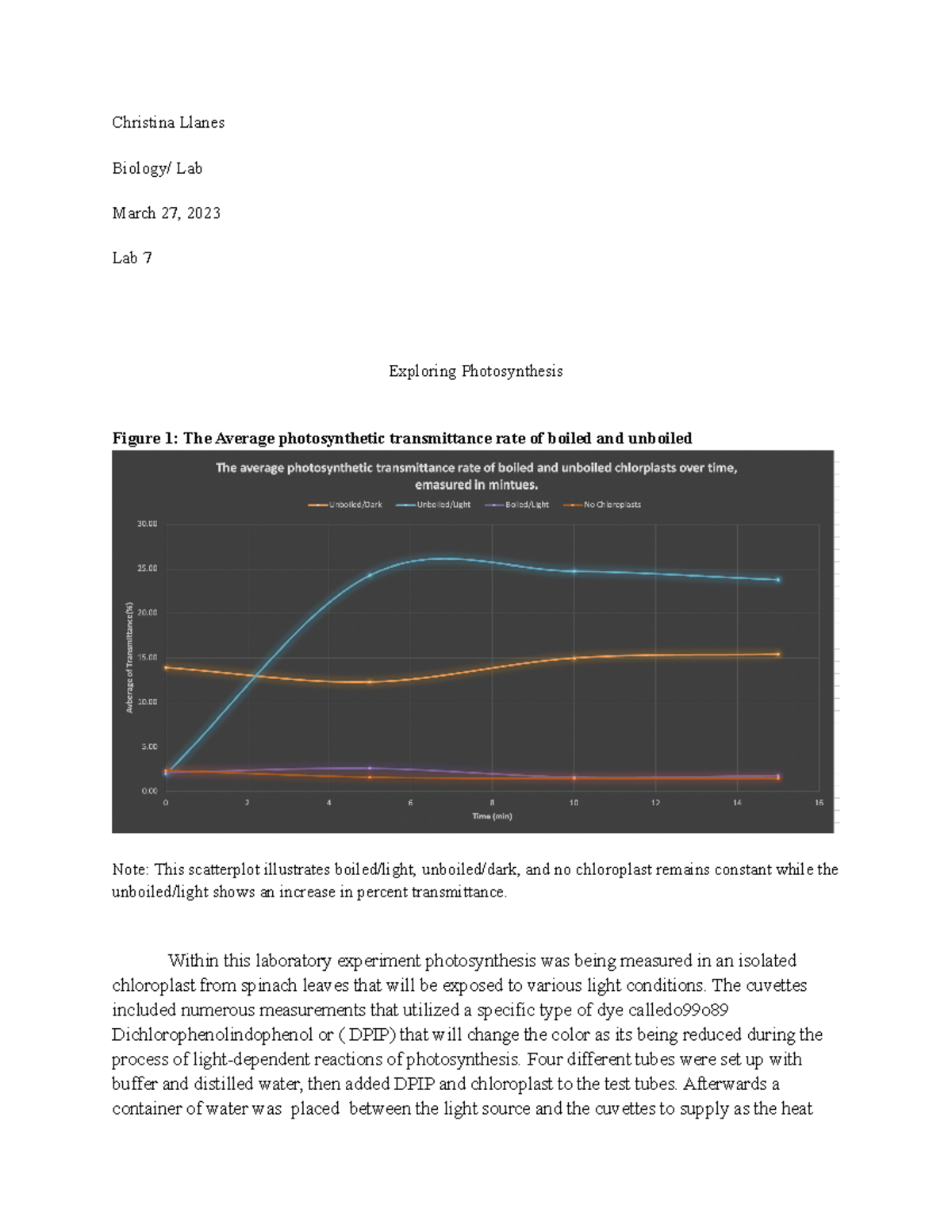 Lab 7 - lab 7 - Christina Llanes Biology/ Lab March 27, 2023 Lab 7 ...