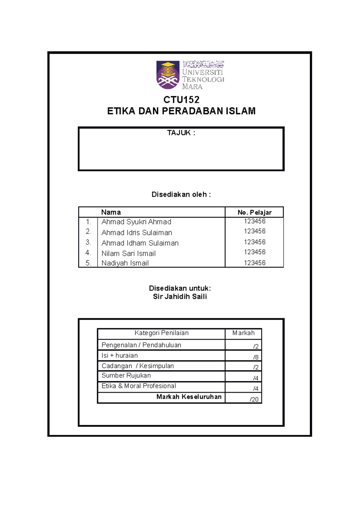 3 CTU152 - Penerangan Format Laporan Tugasan - CTU ETIKA DAN PERADABAN ...