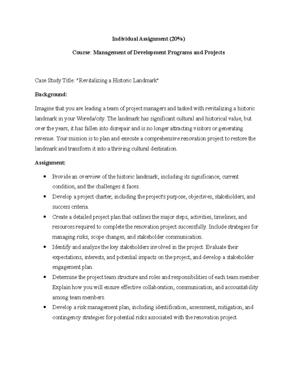 Project individual Assignment - Individual Assignment (20%) Course ...