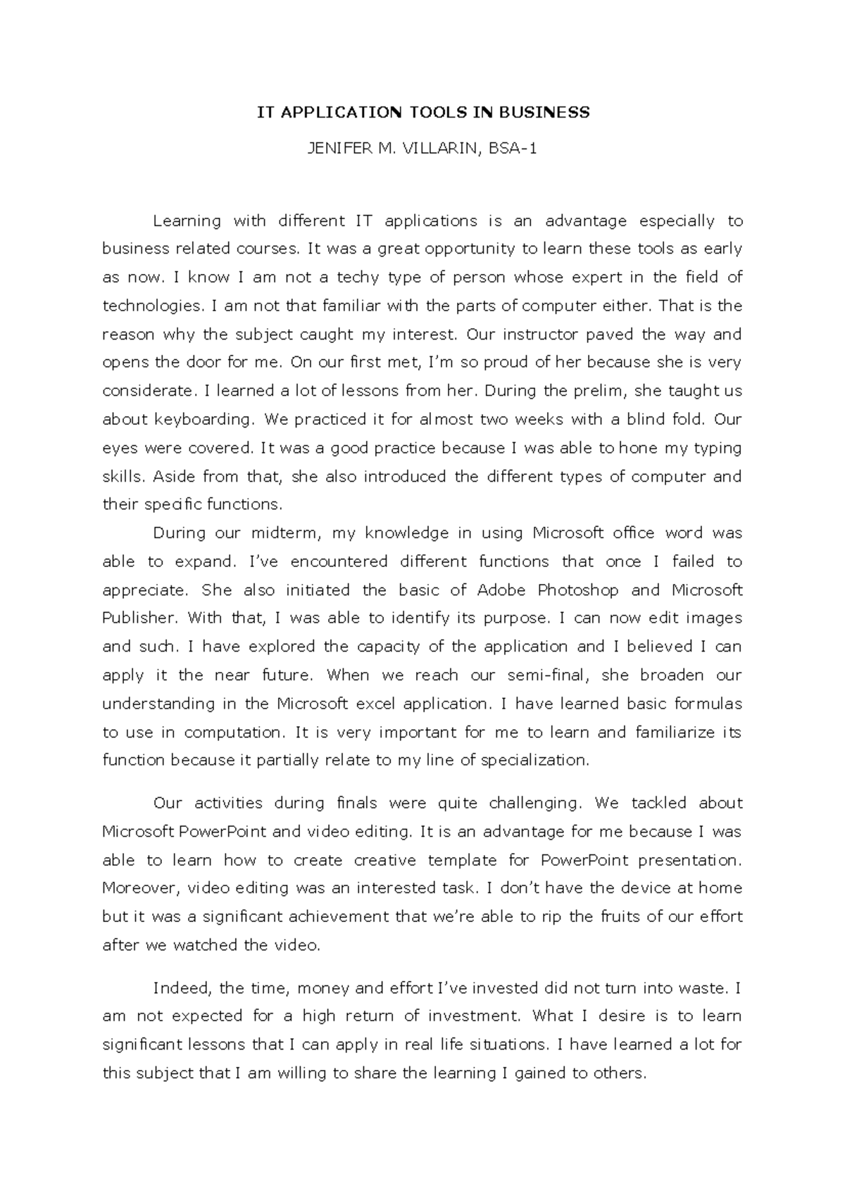 IT Application Tools IN Business Learnings - Accountancy - Studocu