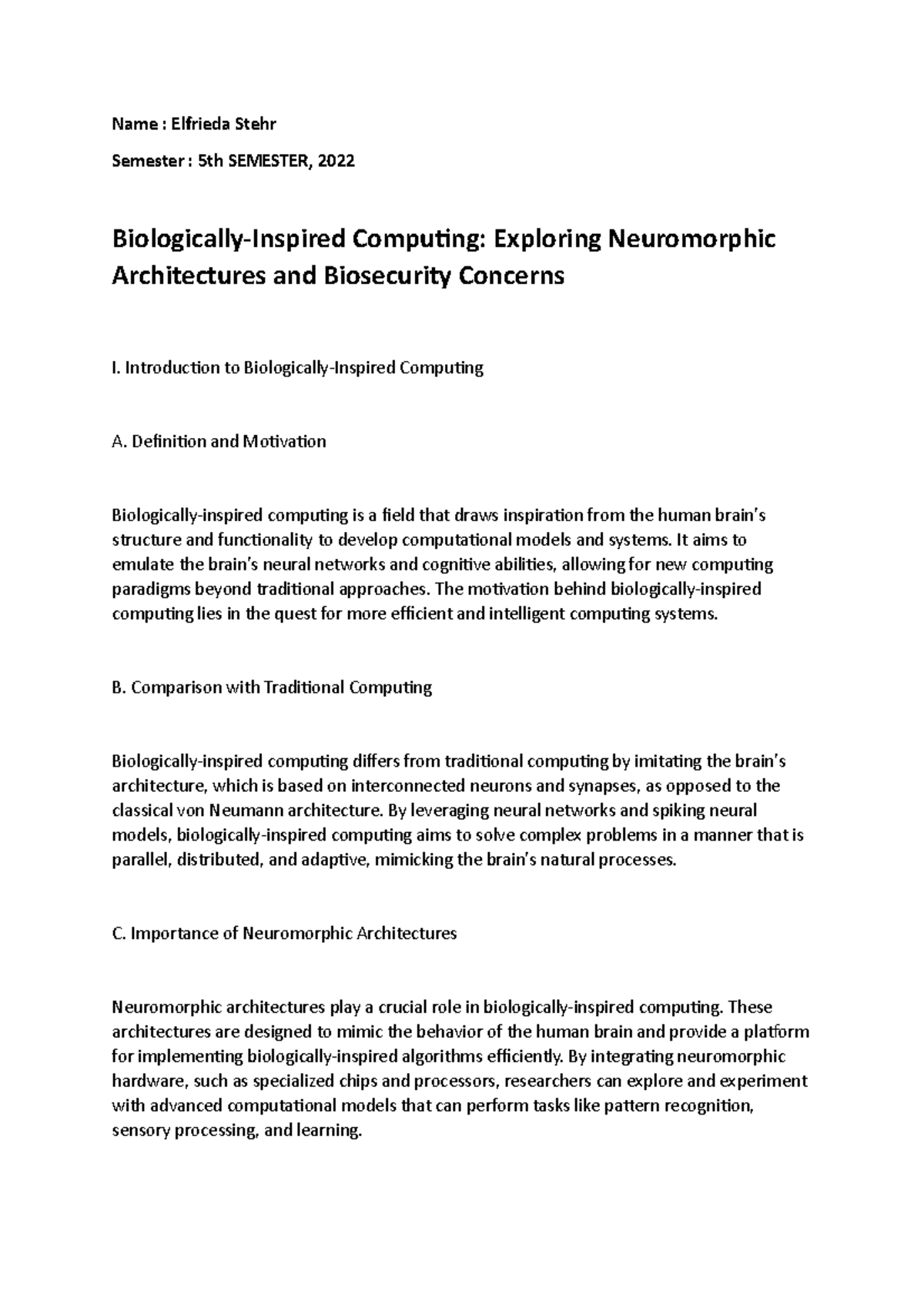 Biologically Inspired Computing Exploring Neuromorphic Architectures And Biosecurity Concerns